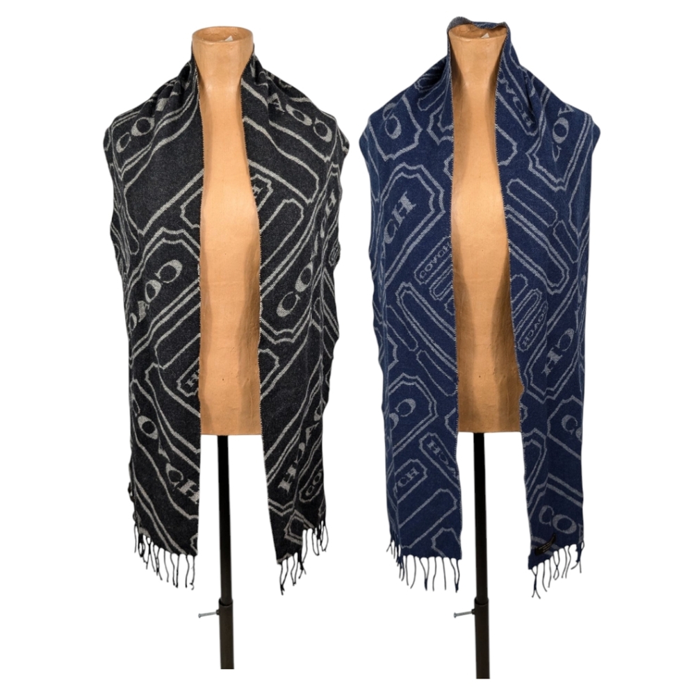 Coach Signature Vintage Wool & Cashmere Logo Scarf Bl… - Gem